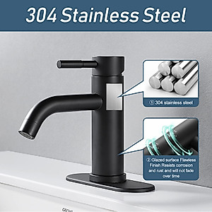 GENBONS Black Bathroom Faucet Single Hole RV Bathroom Faucet Stainless Steel Bathroom Sink Faucet 1 Hole with 3 Hole Deck Plate，Water Supply Lines with cUPC Certification