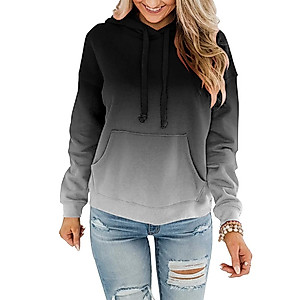 BeadChica Womens Casual Hoodies Round Neck Long Sleeve Sweatshirts With Pocket Lightweight Pullover Tops-Gradient-L, Gradient Grey