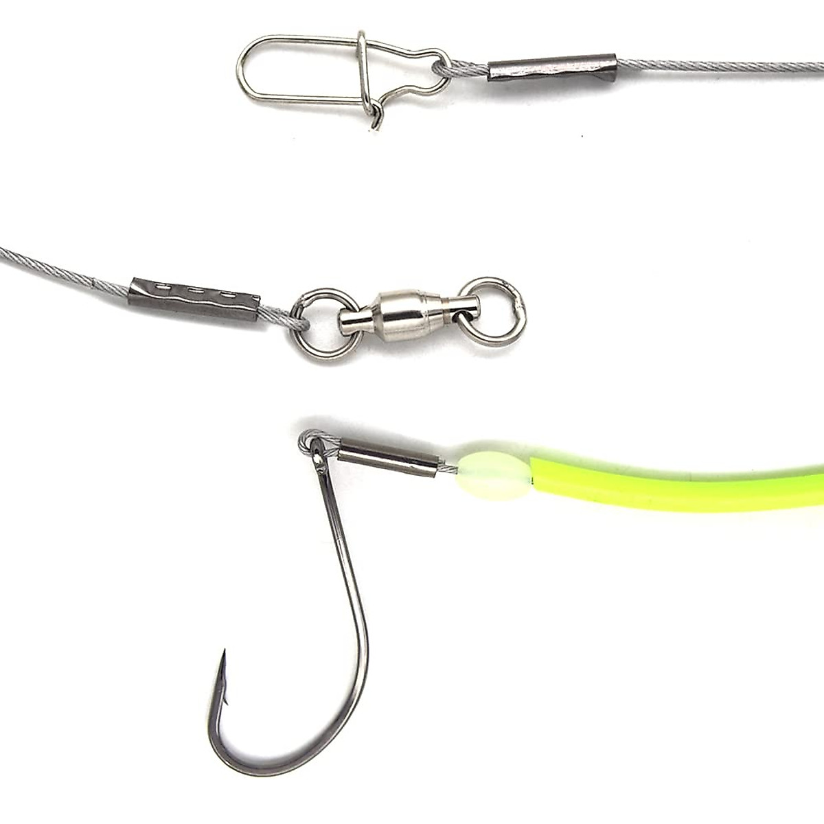 High-Strength 49 Strands Steel Surf Fishing Rigs with 2 Hooks,Saltwater Fishing Assecories Nylon-Coating Steel Wire with Hooks Swivels Snap Connect 2 Arm Rig (Hook Size 14#)