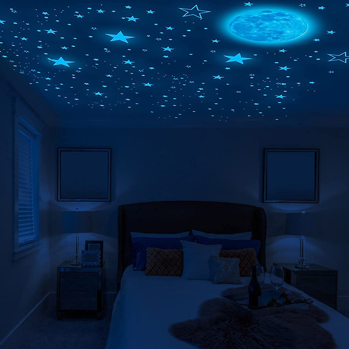 Zeelina Glow in The Dark Stars for Ceiling 1049 Pieces Adhesive Wall Stickers Including Glow Stars and The Moon,Glowing Stars for Ceiling and Wall Decals,Perfect for Kids Bedroom and Kids Birthday