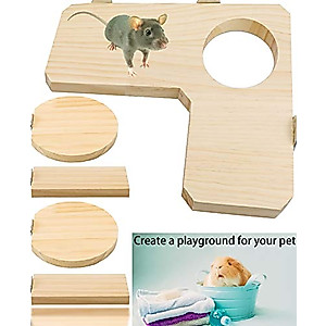 LeonBach 5 Pack Hamster Cage Platform Set, Cage Accessories Cage Platform for Chinchilla Hamster Bird, 12.6" L-Shaped Wooden Platform & 4 Pack Standing Board