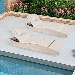 FUZOFUIZ Adjustable Chaise Lounge Chair for Outside Pool, Folding Wicker Pool Lounge Chair, Outdoor Patio Reclining Sun Lounger, Fully Assembled (Gray)