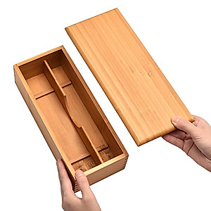 Kichvoe Silverware Organizer Wooden Cutlery Box with Lids Small Drawer Organizer Kitchen Silverware Utensil Chopstick Spoon Holder Bamboo Storage Box Desk Wood Tray Seasoning Organizer