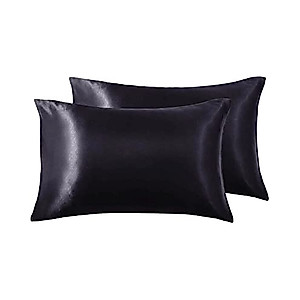 Satin Pillowcase for Hair and Skin, Black Pillow Case Set of 2, Standard, Queen, King Size Satin Pillowcases, Silk Pillow Cases with Envelope Closure (Standard 20X26 Inch, Black)