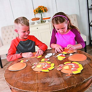 Fun Express Candy Corn Paper Plate Turkey Craft Kit - Makes 12 - Thanksgiving Crafts for Kids