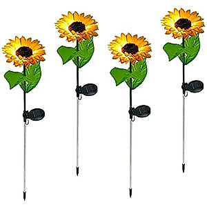 BLUEGUAN 4 Packs Solar Garden Lights, Solar Lights Outdoor Waterproof, Automatic Charging Sunflower Solar Flower Lights, Garden Solar Lights Decorative for Courtyards, Backyards and Lawn