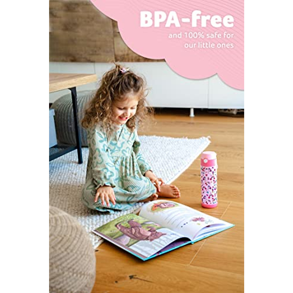 JARLSON kids water bottle with straw - CHARLI - insulated stainless steel water bottle - thermos - girls/boys (Unicorn 'Mosaic', 18 oz)