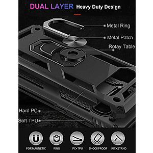 Galaxy S10+ Plus Case, Military Grade Drop Tested, Magnetic Ring Kickstand, Car Mount Compatible, Protective Black Cover