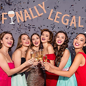 21st Birthday Decorations for Her Rose Gold, Finally Legal Banner, Happy 21st Birthday Banner Pre-Strung, 21st Birthday Balloons, 21st Birthday Gift Ideas, 21st Birthday Decorations for Her