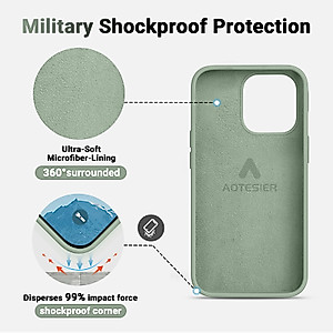 AOTESIER Shockproof Designed for iPhone 14 Pro Max Case, [Food Grade Silicone] [Military Drop Protection] with Anti-Scratch Lining Protective Phone Case for 14 ProMax, 6.7 inch, Calke Green
