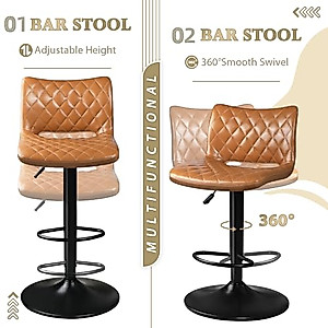 LEMBERI Bar Stools Set of 2, Counter Height Adjustable Bar Stool Swivel with Back, Modern Design Bar Chairs Armless Faux Leather Barstools for Kitchen Island, Pub, Dining Room (Whisky)