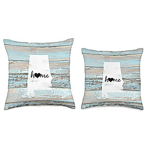 Alabama Rustic Home Pride US State Distressed Loo Alabama Barn Board Shiplap Home Heart Gift Throw Pillow, 16x16, Multicolor