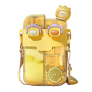 Aufona 25oz Kawaii Water Bottles with Two Ways to Drink, Two Different Drinks in One Cup, Cute Creative Outdoor Drinking Cup for Camping Hiking Backpacking Travel Office (yellow)