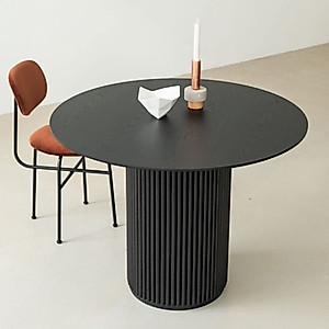 Topjia Pine Wood Round Dining Table,Simplicity Wooden Pedestal Base Kitchen Table,Leisure Coffee Table Restaurant Furniture Dining Room Table (35.4" L x 35.4" W x 29.5" H, Black)