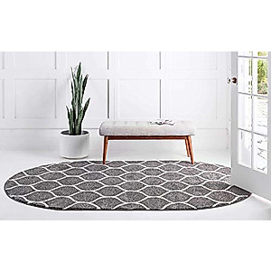 Unique Loom Trellis Frieze Collection Area Rug - Rounded (5' x 8' Oval, Dark Gray/ Ivory)