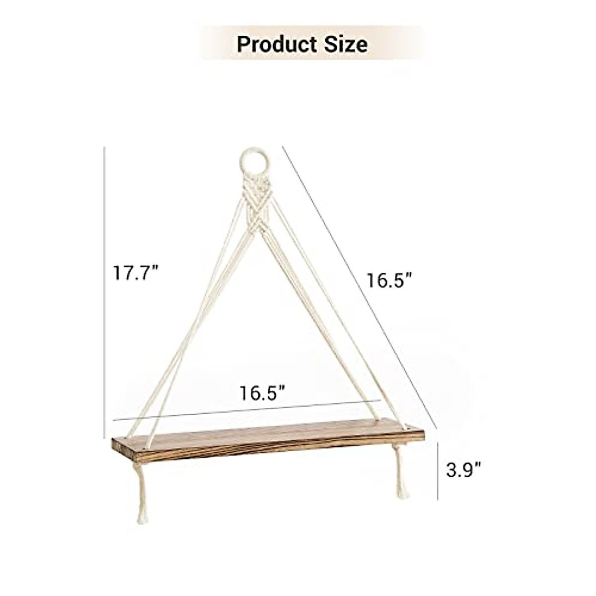 Mkono Macrame Hanging Shelves Boho Wall Decor Set of 2 Rustic Wood Floating Storage Shelf for Bedroom Bathroom Living Room Nursery Dorm Room, Display Shelving for Hanging Plants Photos