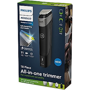 Philips Norelco Multigroom Series 5000 18 Piece, Beard Face, Hair, Body and Intimate Hair Trimmer for Men - NO BLADE OIL MG5910/49