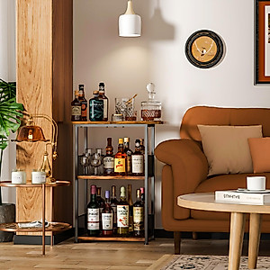 Eyteenokk Floor Standing Freestanding Whiskey Rack: 3 Tier Wine Rack Mini Bar Table Corner Wine Bottle Display Stand Liquor Cabinet Bar, for Bottles,Cocktail Shaker,Mugs