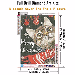 CHWGLFGG Meowy Christmas Diamond Painting Kits for Adults Beginners, Cat Snowflake 5D Diamond Art Kits, DIY Full Round Drill Gem Art, Winter Holiday Home Wall Decor 12 x 16 Inch