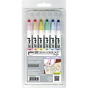 Kuretake CLEAN COLOR DOT Single Mild 6 colors set, Flexible dot tip marker, for Journals, Crafts, Illustration, Lettering, Planners, for Adult, Kids, Made in Japan