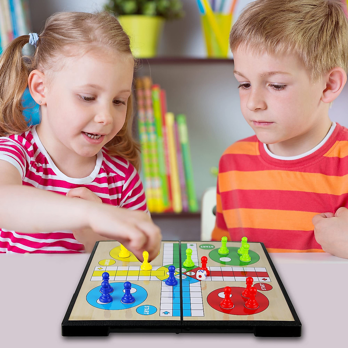 KIDAMI Ludo Magnetic Board Game Set, Children’s Family Ludo Learning Game for Kids and Adults（11.2X11.2 in ）