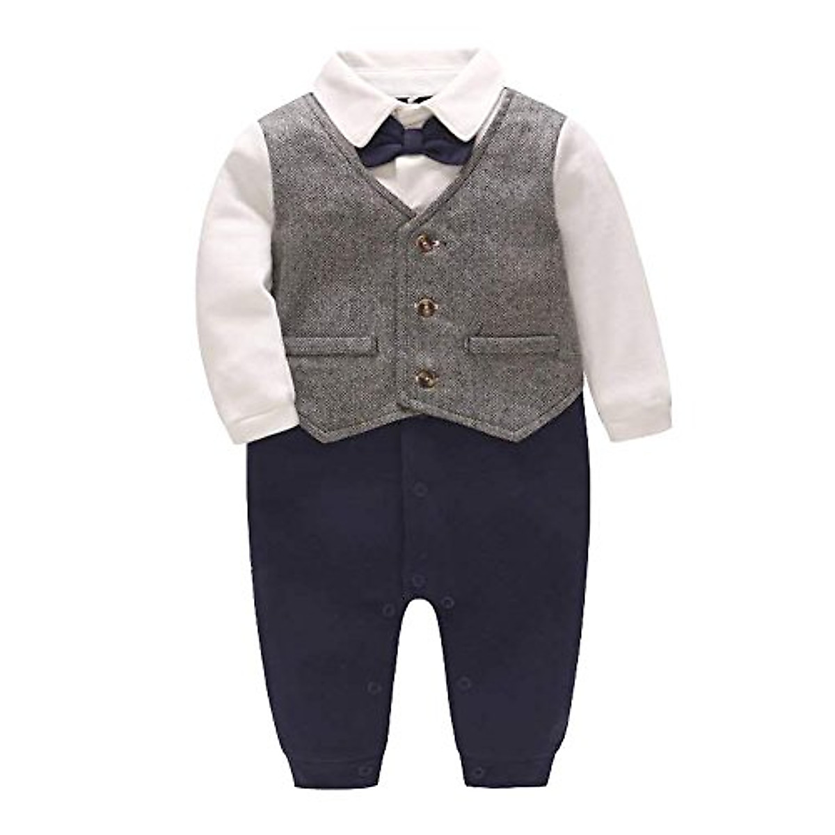 Fairy Baby Formal Baby Boy Outfit One-Piece Romper Gentleman Dress Clothes 0-3 Months, Silver Grey