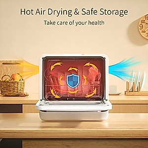 Countertop Dishwasher, 4-Place Settings Mini Dishwasher with Air Drying Function, 6 Washing Programs Small Dishwasher with Faucet Adapter, Perfect for Apartments (No Tank Included)