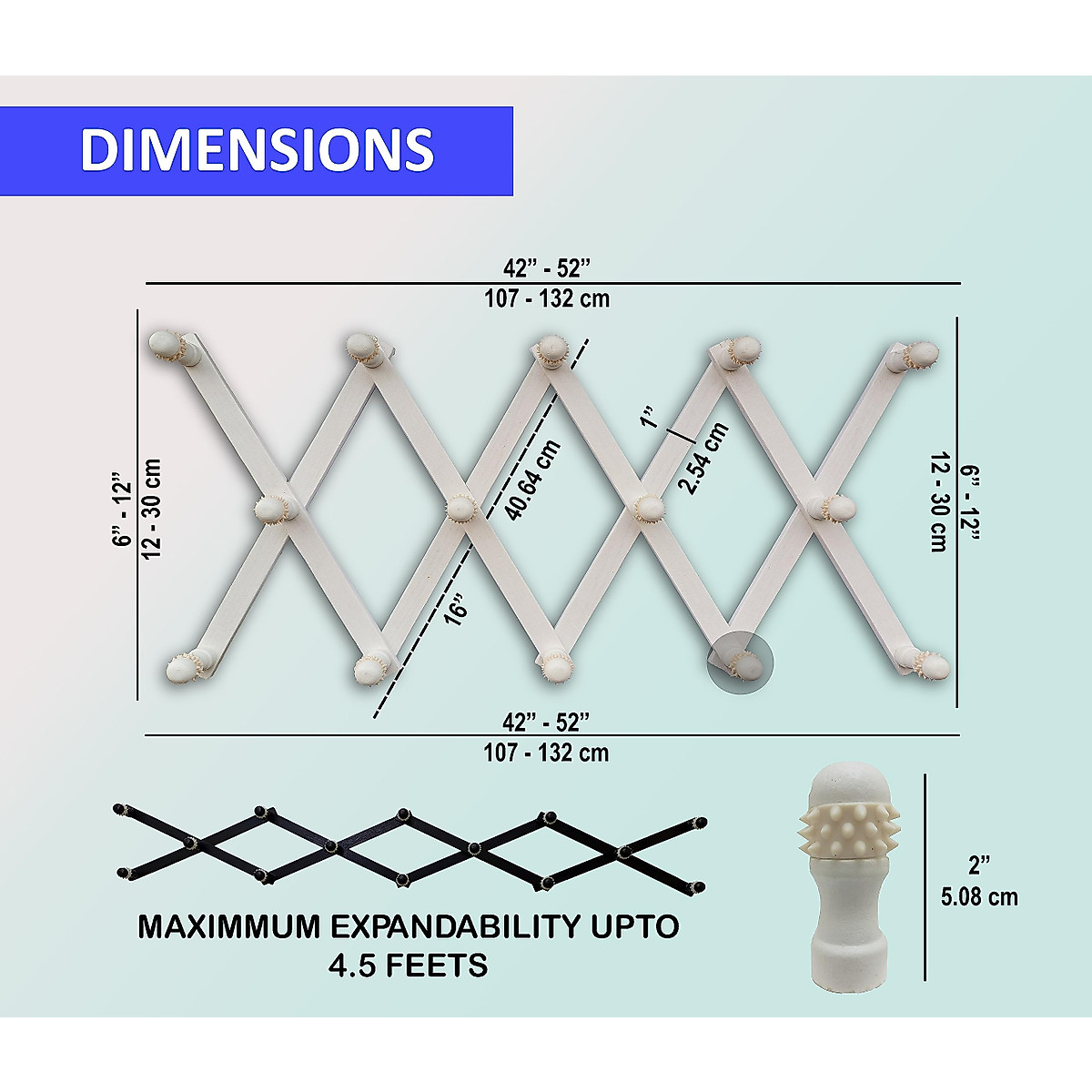LENOX BOSS Accordion Wall Hanger, Expandable Coat Rack Wall Mounted, Wood Wall Accordion Hook Rack- Accordion Hat Rack for Coffee Mugs, Jackets, Purses, Scarfs, Non-Slip 14 peg Hooks White