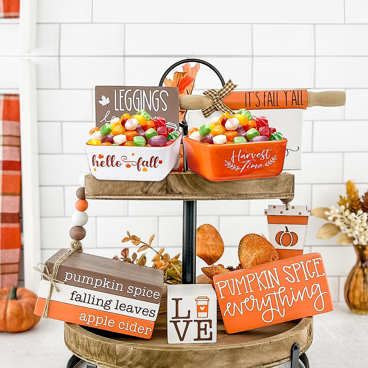 Kederwa 2pcs Fall Candy Dish Set,Mini Autumn Ceramic Candy Bowl with Fall Leave Harvest Fall Tiered Tray Decor Fall Gifts