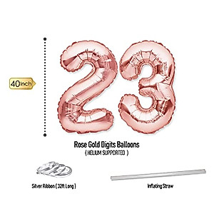 23rd Birthday Party Decorations Rose Gold Supplies Big Set for Women with Birthday Banner and "23" Digit Balloon for Her Including Latex and Confetti Balloons
