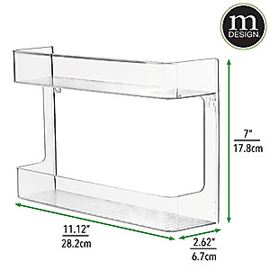 mDesign Plastic Wall Mount, 2 Tier Storage Organizer Shelf for Bathroom, Kitchen; Holds Vitamins, Supplements, Aspirin, Medicine Bottles, Nail Polish, Cosmetics and More, Ligne Collection - Clear