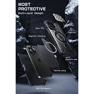 SUPCASE for iPhone 14 Pro Max Case/iPhone 13 Pro Max Case with Camera Cover Stand, [Compatible with MagSafe] [Built-in Belt-Clip] Heavy Duty Magnetic Phone Case for iPhone 14/13 Pro Max, Black