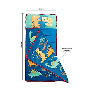 Baby Boom Funhouse Dinosaurs Kids Nap Mat Set – Includes Pillow and Fleece Blanket – Great for Boys Napping during Daycare or Preschool - Fits Toddlers, Blue