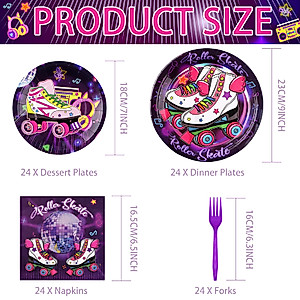 96Pcs Roller Skating Party Supplies Retro Roller Skate Plates Napkins Forks, Roller Skate Party Decorations for Girls Teens Birthday, Roller Skate Theme Party, Serve 24