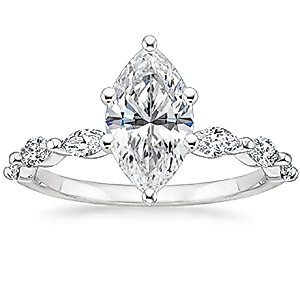 JEWELERYIUM 3 CT Marquise Cut Colorless Moissanite Engagement Ring, Wedding/Bridal Ring Set, Solitaire Halo Style, Solid Sterling Silver Vintage Antique Anniversary Bridal Jewelry, Diamond Ring (4.5)