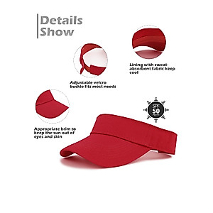 Womens Visor Hats Unisex Sun Visor Cotton Twill Adjustable Sun Caps Summer UV Protection Hat for Sports Red One Size