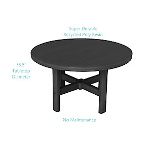 Phat Tommy Round Outdoor Coffee Table - Poly Resin Outdoor Table - Small All Weather Patio Coffee Table, Poly Outdoor Furniture, Black