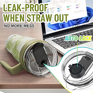 Zukro 40 oz Tumbler With Handle and Straw, Leak Proof Vacuum Insulated Stainless Steel Cup with 2-in-1 Screw on Lid, Fit in Cup Holder, No Sweat, Keeps Drinks Cold 24 Hours