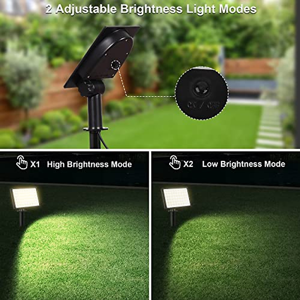 CREPOW Solar Flood Lights Outdoor Solar Landscape Spotlights , 54 LED Waterproof Separated Panel and Light Adjustable & Auto ON/Off Spot Lights for Garden, Yard, Lawn, Driveway Warm White, 2 Pack