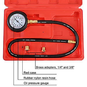 YSTOOL Oil Pressure Tester Kit Professional Oil Pressure Gauge Tool for Engine Diagnostic Test with Hose Adapters and Carry Case for Cars ATVs Trucks Use 0-100psi