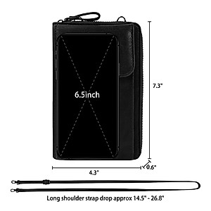 Youjaree Women Cell Phone Purse Wallet Small Crossbody Bag Leather Shoulder Bag with Card Slot (Black)