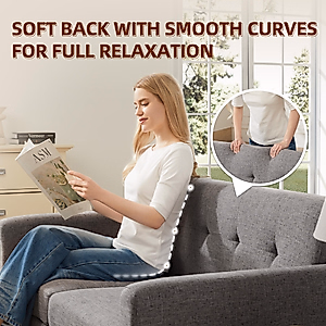 Kingfun 65.2" W Loveseat Sofa, Mid Century Modern Decor Love Seat Couches for Living Room, Button Tufted Upholstered Furniture, Solid & Easy to Install Small Couch for Bedroom Office Apartment, Grey