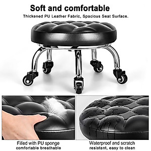 FLOLXNB Low Rolling Stool, Low Stool with Wheels, PU Leather Low Roller Seat Stool Chair, Rolling Seat Stool for Home Office Garage Shop (Style 1)