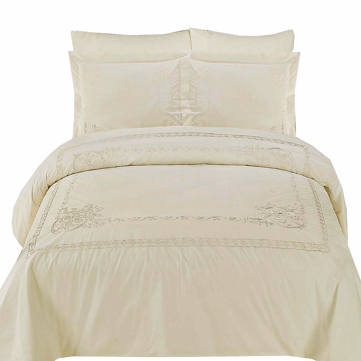 Royal Bedding Athena Ivory Embroidered 3-Piece Full/Queen Duvet Cover Set 100% Cotton 300 Thread Count
