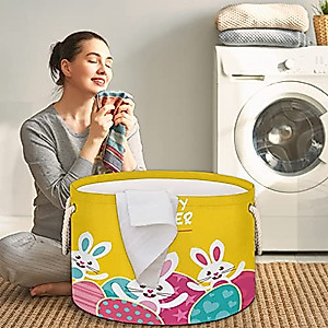 Easter Bunny Rabbit Eggs (13) Large Round Baskets for Storage Laundry Baskets with Handles Blanket Storage Basket for Bathroom Shelves Bins for Organizing Nursery Hamper Girl Boy