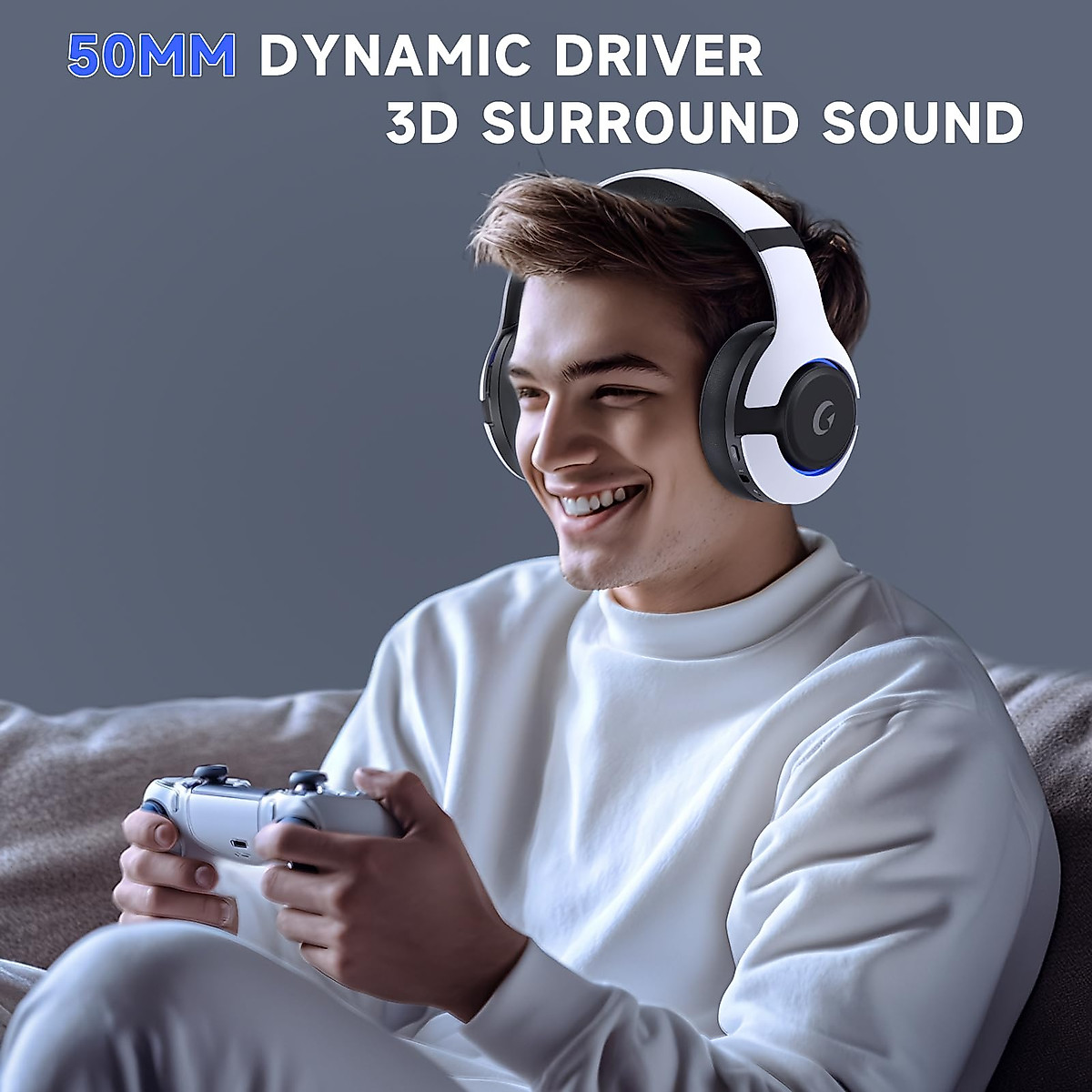 Gtheos Wireless Gaming Headset for PS5, PS4, Elden Ring, PC, Mac, Switch, Bluetooth 5.3 Gaming Headphones with Noise Canceling Microphone, 45H Battery, RGB Light, White