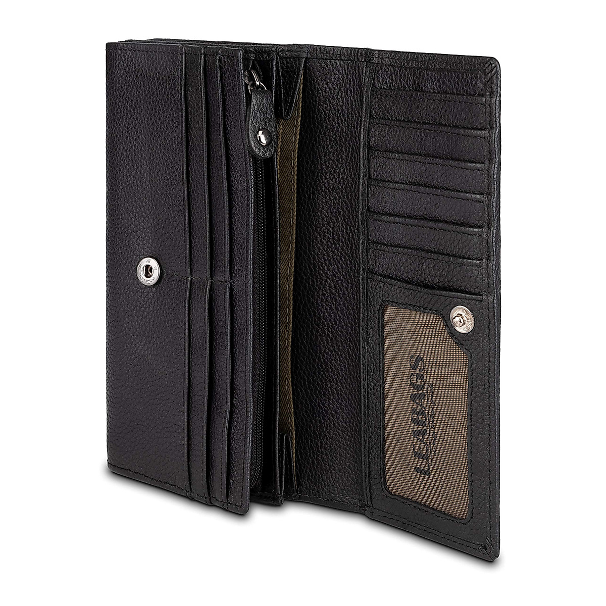 LEABAGS Leather Wallets for Women - RFID Blocking Button Closure 18 credit card slots - Women's Wallets Small Genuine Leather Bifold Compact