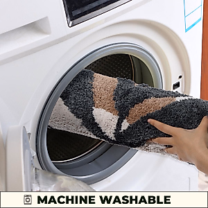 Loismood Bath Mat, Plants, Rectangular, 24'x16', Brown Bamboo, High Pile, TPR Back, Absorbent, Non Slip, Washable, Bathroom, Bedroom, Hallway