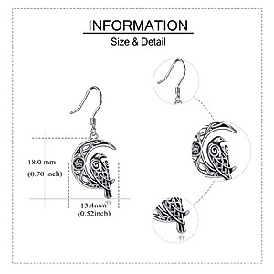 Raven Earrings 925 Sterling Silver Crescent Moon Crow Witchy Dangle Earrings Halloween Jewelry Gifts for Women