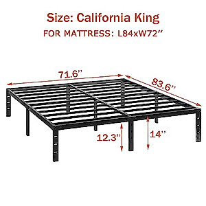 zunatu 14 Inch California King Metal Bed Frame Foundation No Box Spring Needed Heavy Duty Tall Platform with Large Storage Easy Assembly Mattress Noise Free, Black